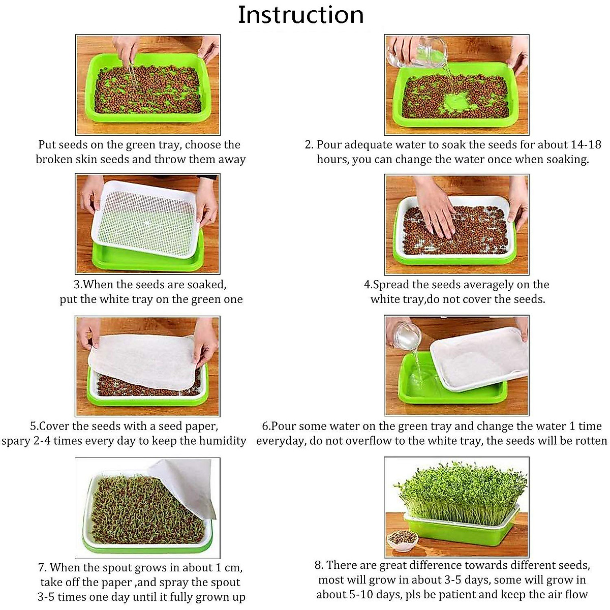 Blawicat Seed Sprouter Tray Seed Germination Tray BPA Free Nursery Tray for Seedling Planting Suit for Garden Home Office (5pcs with lid)