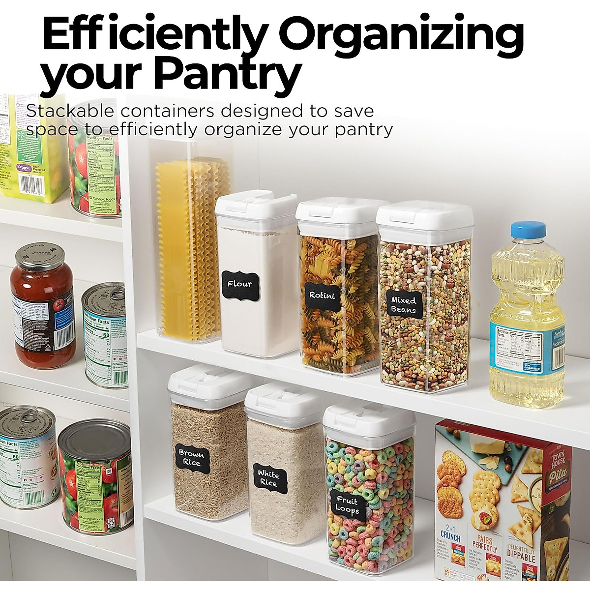 Shazo Airtight Food Storage Containers with Lids - 6 PC BPA Free Clear Plastic Cereal Containers with Easy Lock Lids for Kitchen and Pantry Organization for Snacks and Pasta - 1.2 L