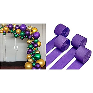PartyWoo Purple Green Gold Balloons 50 pcs and Crepe Paper Streamers Purple 4 Rolls