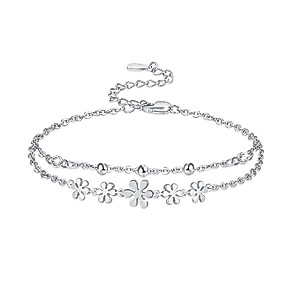 Silikepa Daisy Bracelet for Women S925 Sterling Silver Adjustable Flower Charm Beads Chain Bracelets Mother's Day Jewelry Gifts for friend
