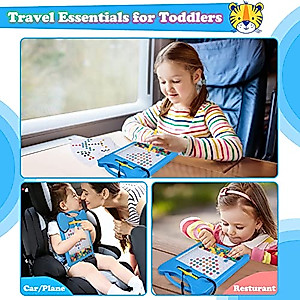 Magnetic Drawing Board for Kids, Toddler Magnet Doodle Board with Beads and 2 Pens, Magnetic Dot Art, Montessori Fine Motor Skills Toys, Airplane Car Travel Activities for Boys Girls (Blue Cat)