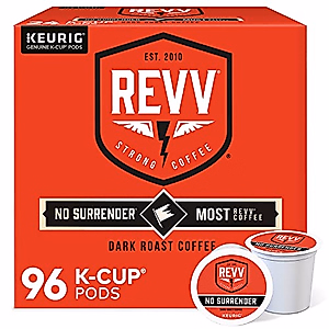 REVV No Surrender, Single-Serve Keurig K-Cup Pods, Dark Roast Coffee, 96 Count
