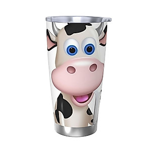 GDSHJKLW Cartoon Milk Cow Tumbler With Lid And Straw 20oz Stainless Steel Leakproof Travel Coffee Mug Double Wall Insulated Cup Gifts For Women Home Office