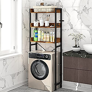 NicQliear Over The Toilet Storage Rack - 3-Tier Bathroom Organizer Shelf Over Toilet - Bathroom Space Saver Above The Toilet with 2 Hooks and 1 Toilet Paper Storage - Rustic Brown