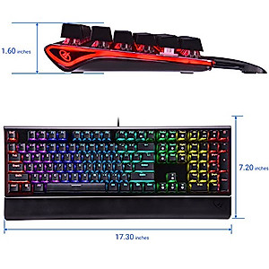 Rosewill Mechanical Gaming Keyboard, RGB Backlit Clicky Computer Mechanical Keyboard for PC, Laptop, Mac, Rainbow LED Modes with Side Backlight & Software Suite for Customization – Brown Switch