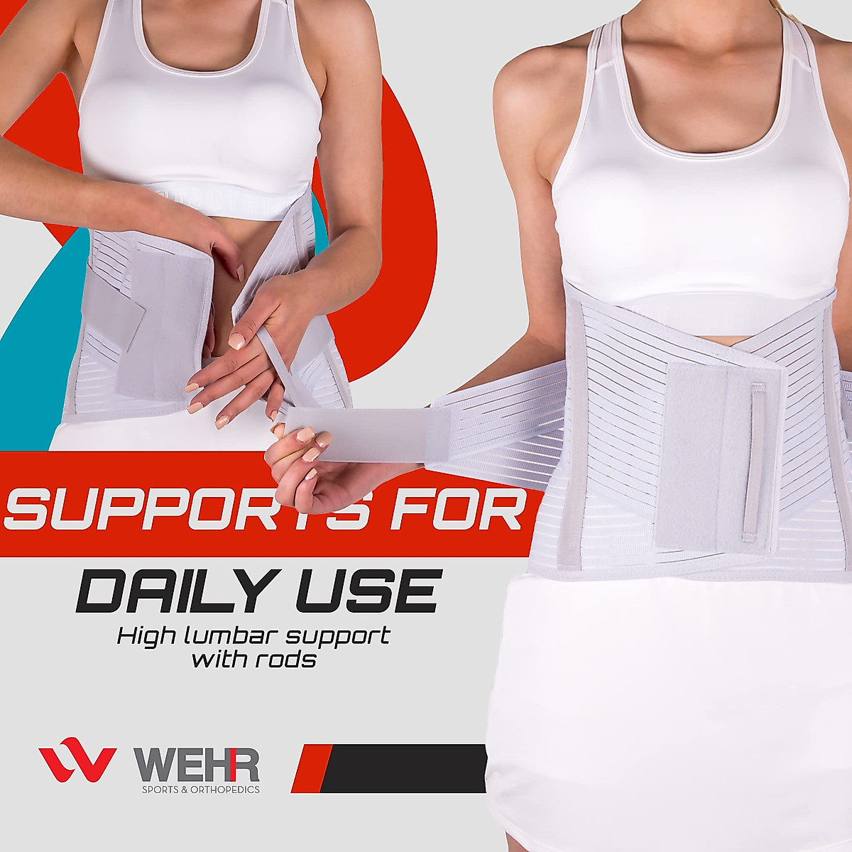 WEHR Lumbocare High Lumbar Support Lower Back Brace – Lumbosacral Support Brace with Soft Splints – Premium Skin Friendly Elastic Material – Ideal for Back Pain, Lumbago, Posture Alignment (Large)