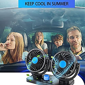 KINOWJI Car Cooling Air Fan,12V/24V Electric Dual Head Cooling Air Circulator 360 Degree Rotatable Auto Fan for Sedan SUV/RV/Boat/Truck/Auto Vehicles (12V)