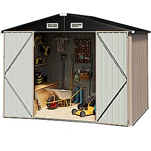 Jolydale 6’x8’ Outdoor Storage Shed, Garden Metal Shed for Bike, Outdoor Tool Storage Shed, Outside Lawn Mower Storage, Sheds & Outdoor Storage with Lockable Door for Backyard