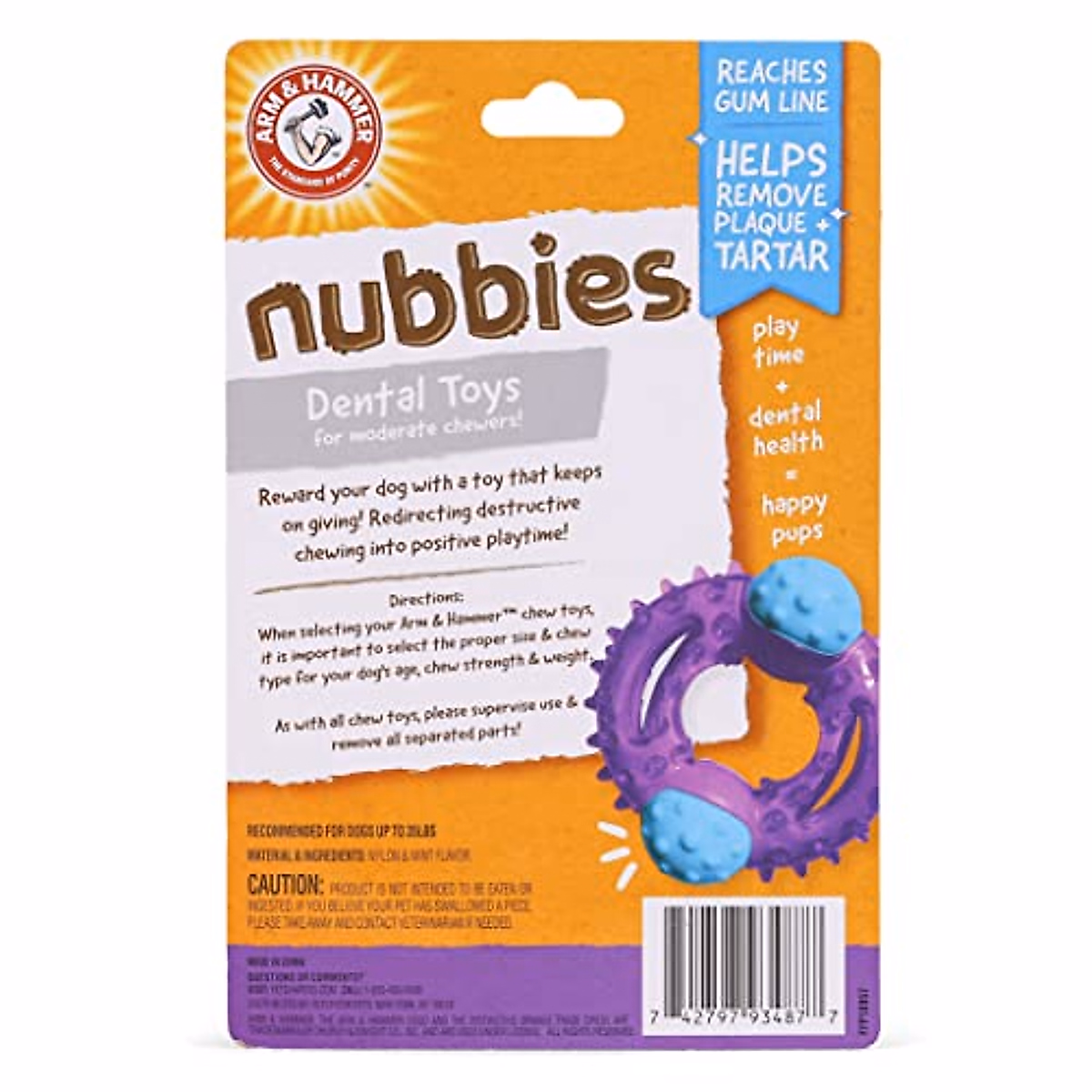 Arm & Hammer for Pets Nubbies Orion Dog Dental Toy| Best Dog Chew Toy for Moderate Chewers | Dog Dental Toy Helps Reduce Plaque & Tartar Without Brushing (Pack of 1)
