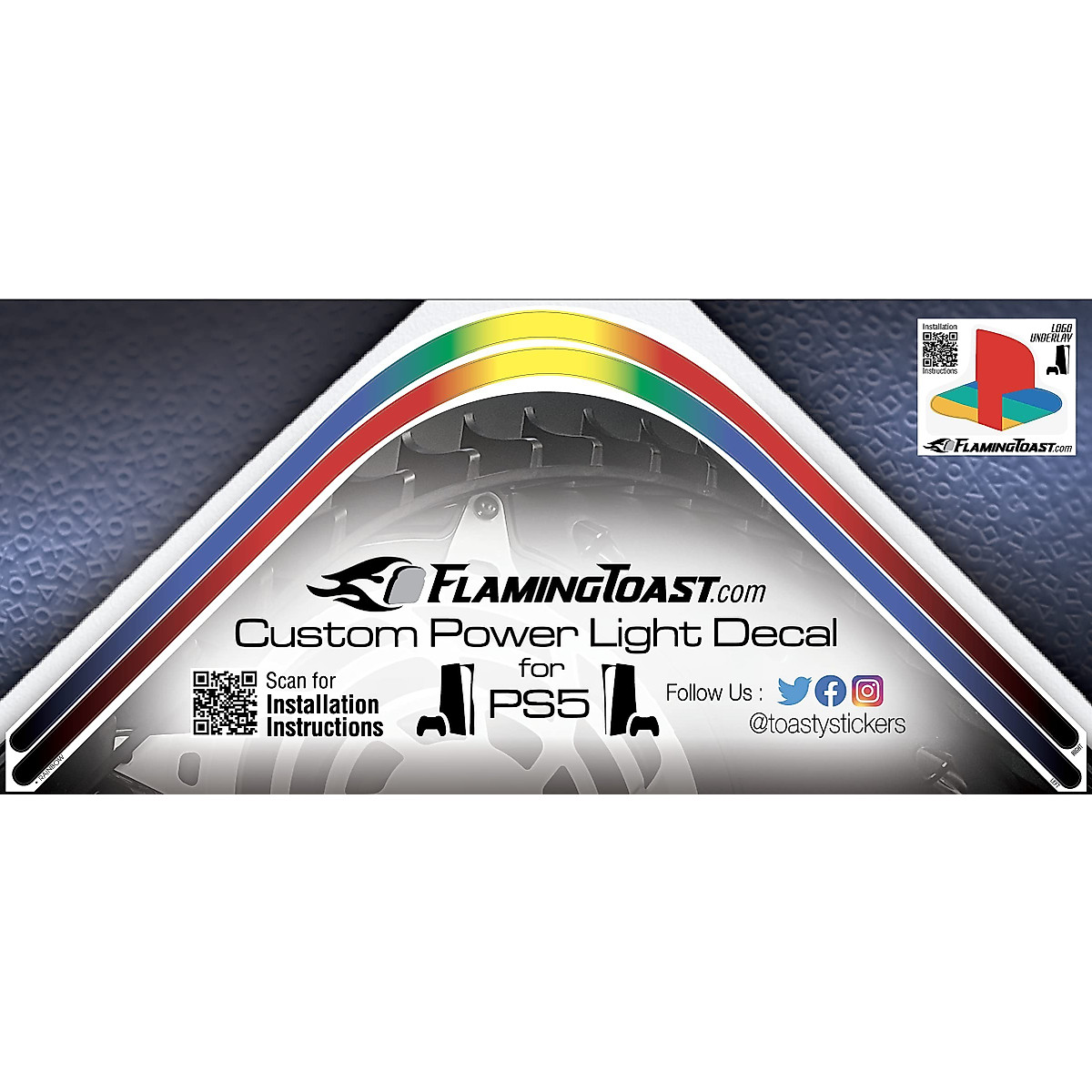 Power Light Decal and Underlay Sticker Combo for PS5 Playstation 5 (Rainbow)