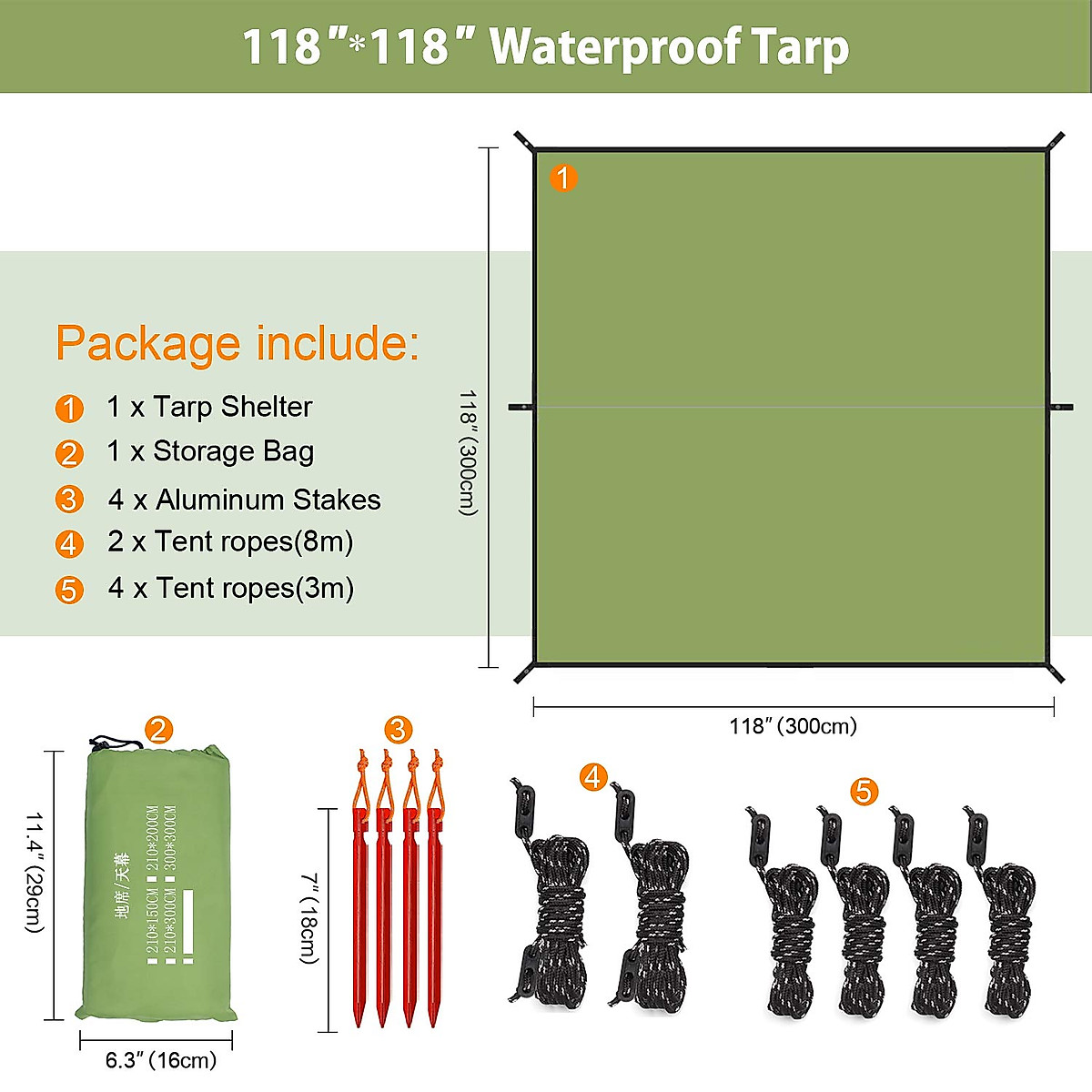 Esup 10 x 10 ft Hammock Rain Fly Lightweight Windproof Tent Tarp, 210T Ripstop Nylon Material, Camping, Hiking Essential Gear, (Green)