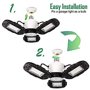 OOOLED LED Garage Lights 2 Pack, 100W Garage Light, Deformable LED Garage Ceiling Lights Supporting E26/E27 Base, 12500LM 6500K Cold White, LED Lights for Garage, Warehouse, Workshop, Basement