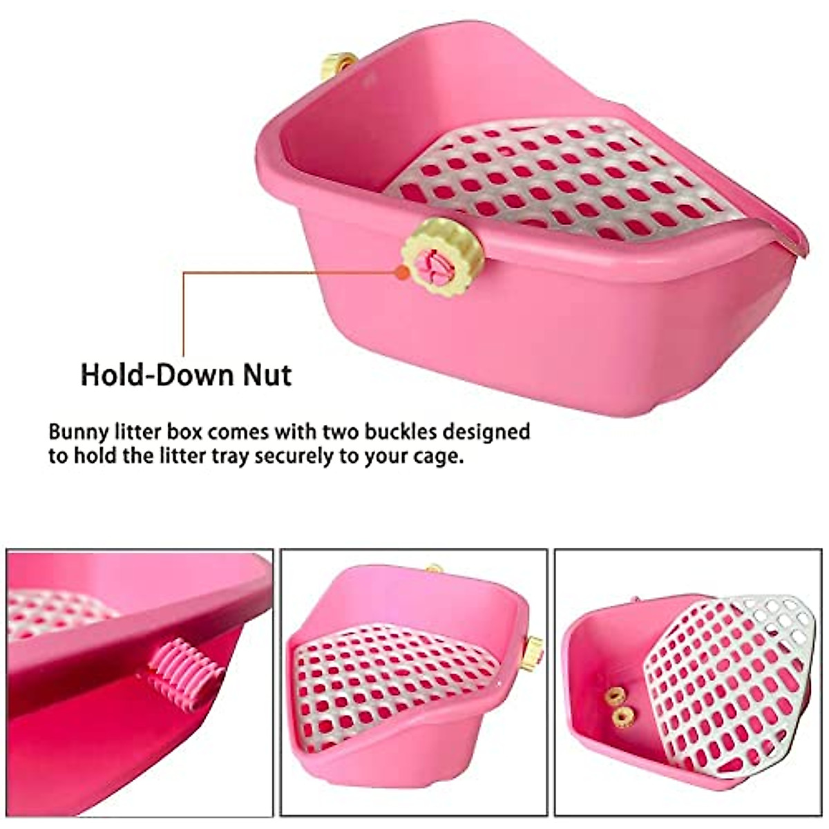 kathson Rabbit Litter Box Pet Toilet Cage Box Potty Trainer Corner with Small Animal Cage Cleaner Broom Brush Dustpan for Bunny Chinchilla Guinea Pig Ferret (Pink)