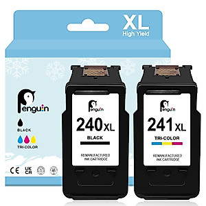 Penguin Remanufactured Printer Ink Cartridge Replacement for Canon Pg-240XXL Cl-241XL 240 XL 241 XL Used for PIXMA MG3620 MG3600 MG3520 TS5120 MG2120 MG2220 MG3120 MG3122 (1 Black,1 Color) Combo Pack
