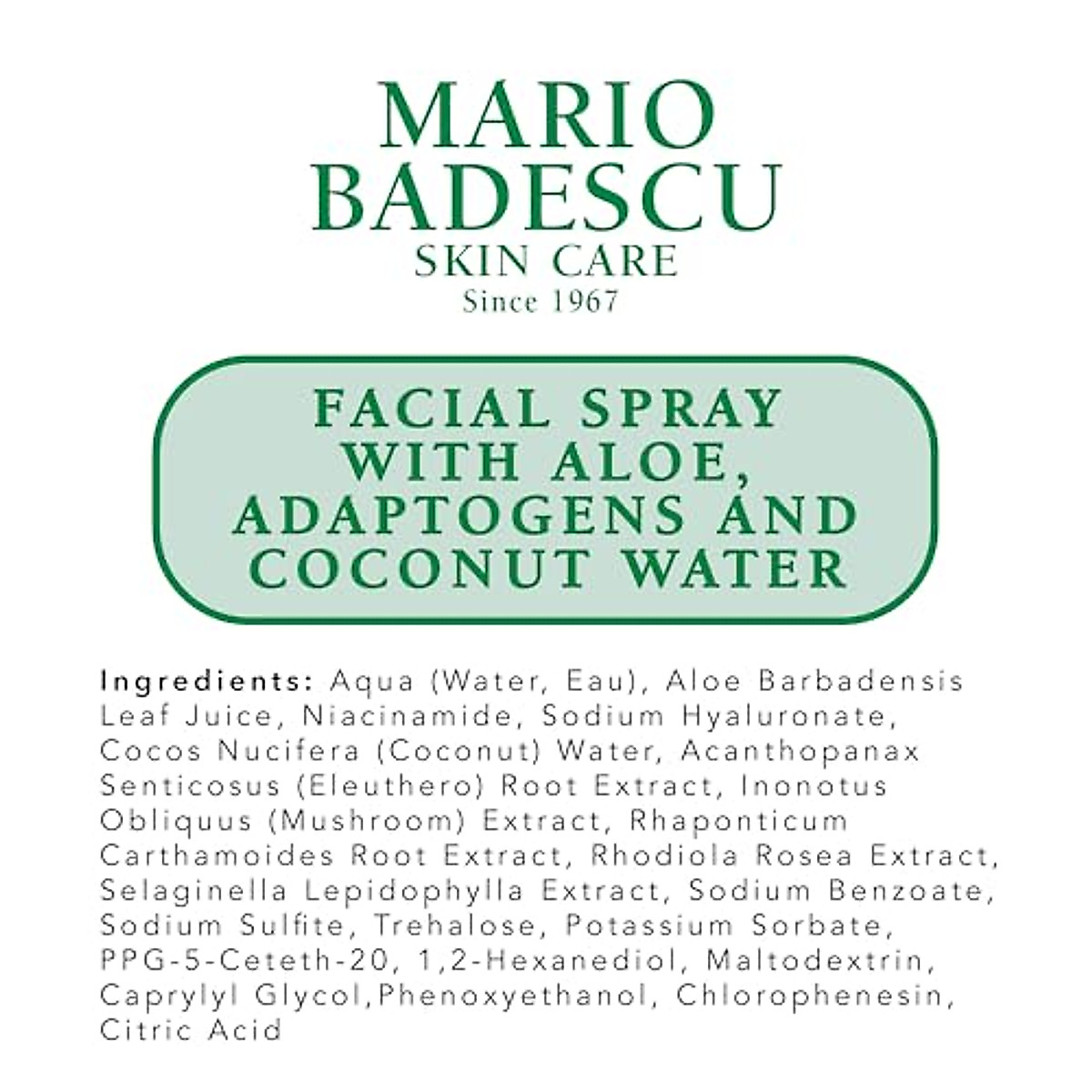 Mario Badescu Setting Facial Spray Mist with Aloe & Coconut Water, Refreshing and Hydrating Makeup Spray, Alcohol Free, Fragrance Free, Dye & Sulfate Free