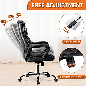 Sweetcrispy Home Office Chair, Leather Computer Gaming Chair with Armrests, Adjustable Swivel Rolling Desk Chair with Wheels, Lumbar Support, Black