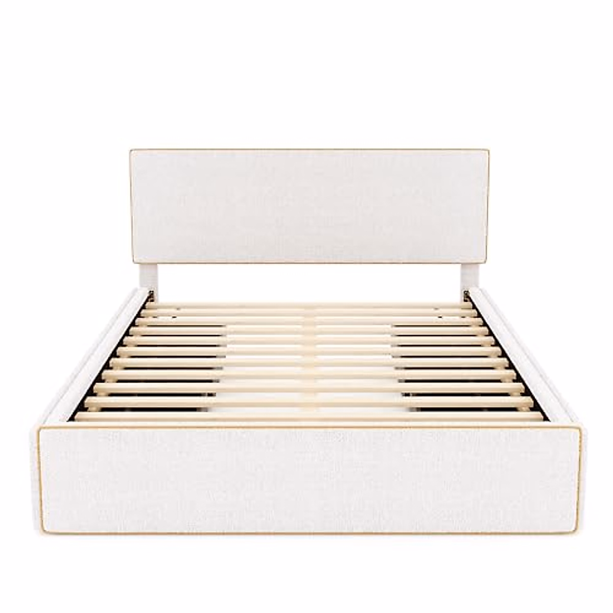 HBRR Queen Bed Frame with 4 Drawers, Upholstered Platform Queen Size Bed with Headboard Footboard, Wooden Slats Support, No Box Spring Needed, Easy Assembly, White