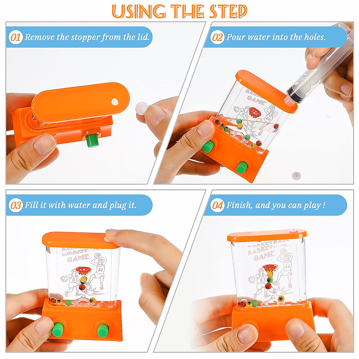 Sumind 6 Pieces Handheld Water Game Miniature Aqua with Fish Basketball Ring Toss Handheld Toys New Year Fun Gifts Travel Games for Kids & Adults(Chic Style)