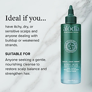 ALODIA Nourish & Heal Raw Organic Black Soap for Dry Scalp & Gentle Hair - Lavender & Spearmint Infused African Liquid Black Soap Wash - Gently Remove Buildup on Scalp & Strands - 8 oz