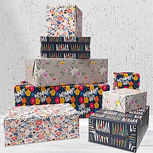 WAPLIGHAL Floral Wrapping Paper - Colorful Floral, Peony, MAMA and Mommys Girl Letter Designs - 8 Folded Sheets (20 x 29 Inches)