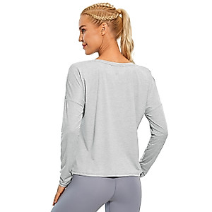 CRZ YOGA UPF 50+ Long Sleeve Shirts for Women Lightweight Workout Crop Tops Sun Protection Outdoor Quick Dry Hiking Shirt Silver Mist X-Large
