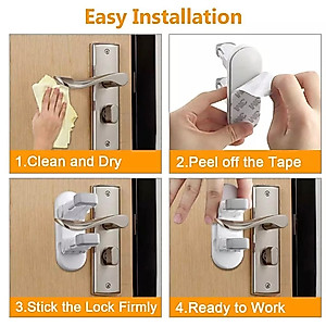 4 Pack, New and Improved Childproof Safety Door Lock, Prevents Toddlers from Opening Doors, BPA Free, 3M Adhesive, Easy to Install, No Drilling Needed.