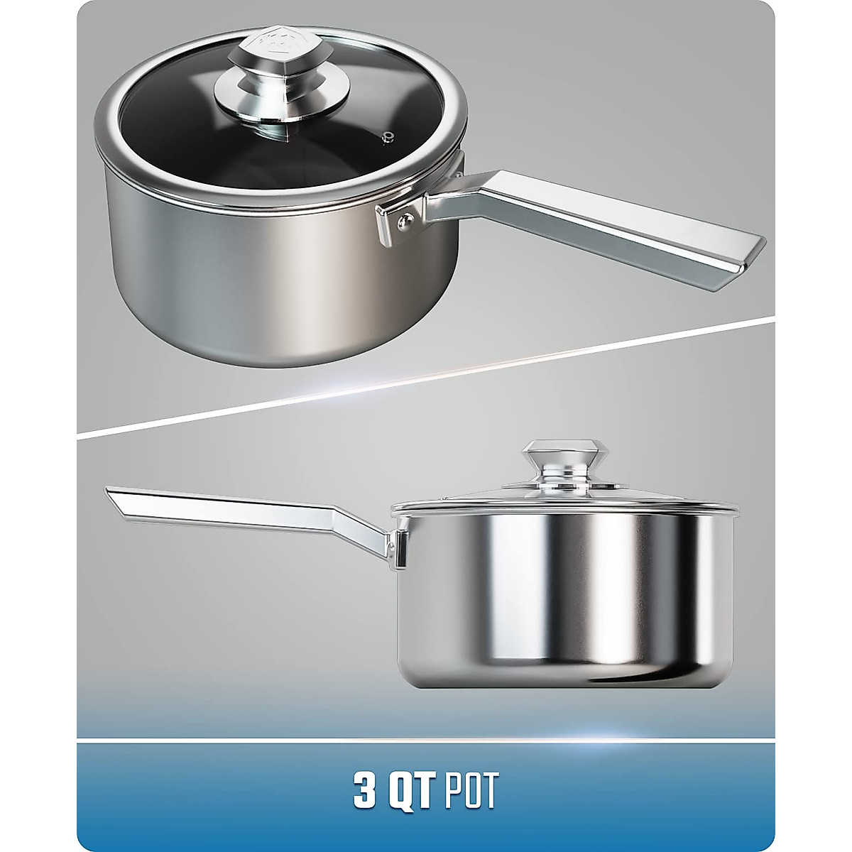 DALSTRONG Non Stick Stockpot - 3 QT - The Oberon Series - ETERNA NonStick Pan Coating - 3-Ply Aluminum Core Cookware - Silver Cooking Pots and Pans - w/Lid & Pot Protector