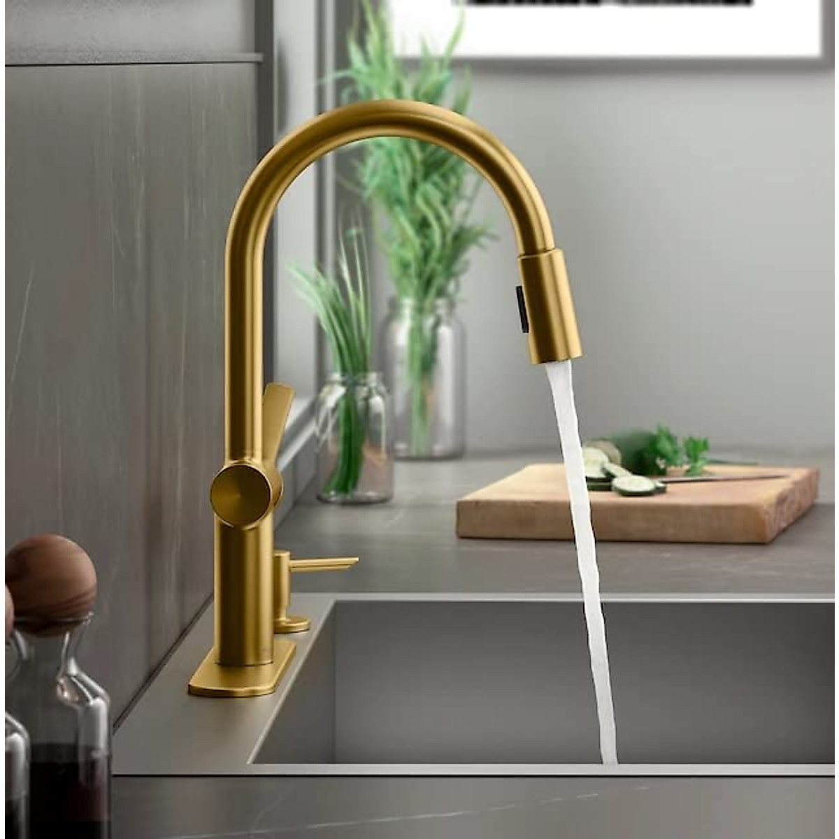 Kohler Koi R22940-SD-2MB Pull Down Kitchen Faucet with Soap Dispenser Vibrant Brushed Moderne Brass Finish