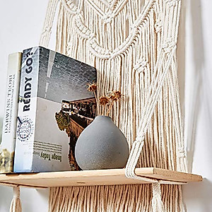 Ebristar Macrame Wall Hanging Shelf, Wood Hanging Shelf Organizer Hanger, Rope Wall Hanging Shelf Plant Hangers, Handmade Boho Woven Home Wall Decor¡­