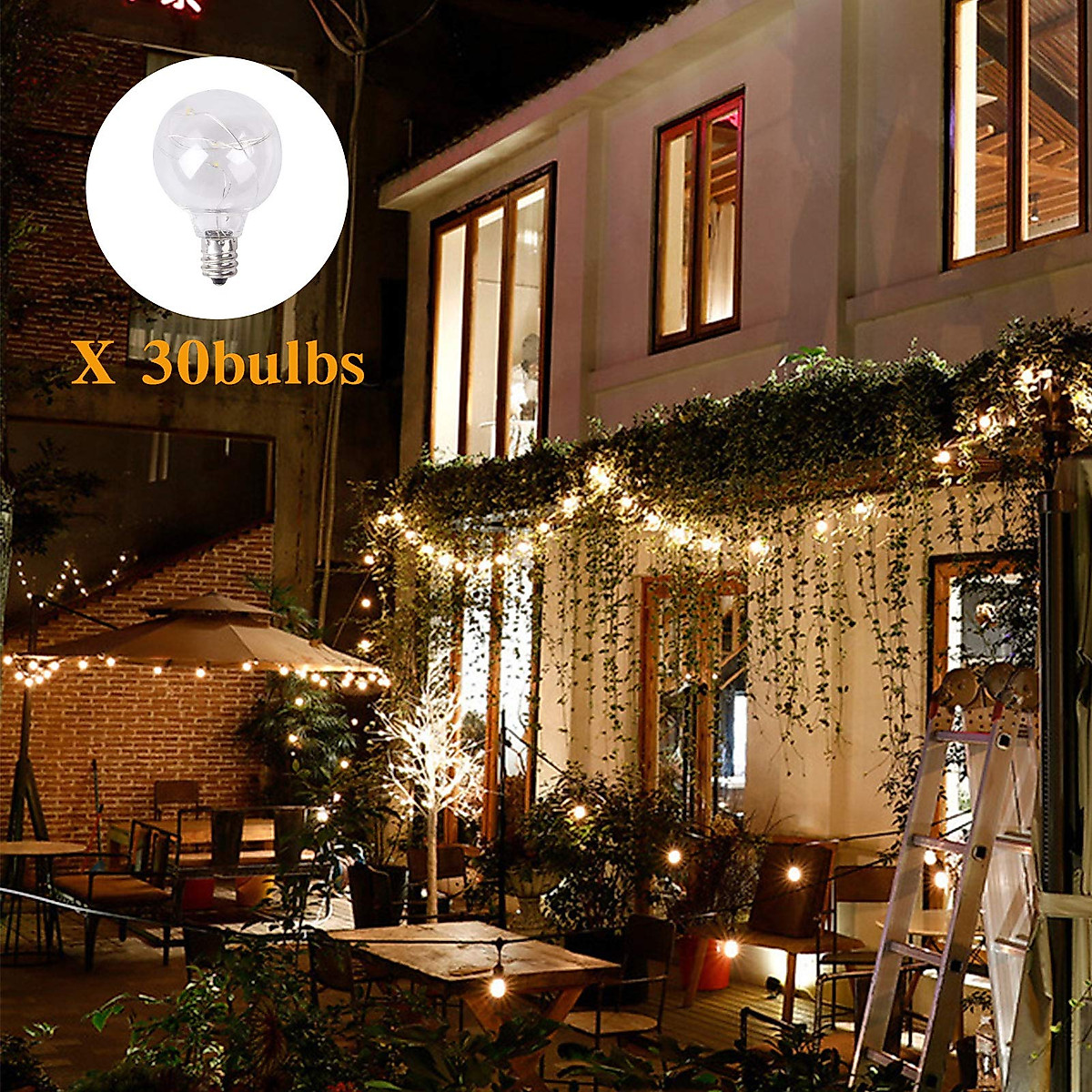 UC Outdoor String Lights, 30Pcs G40 Bulbs Globe Solar String Lights Waterproof Patio Decorative String Lights Outdoor with Remote for Backyard Garden Cafe Bistro Wedding Party,Warm White