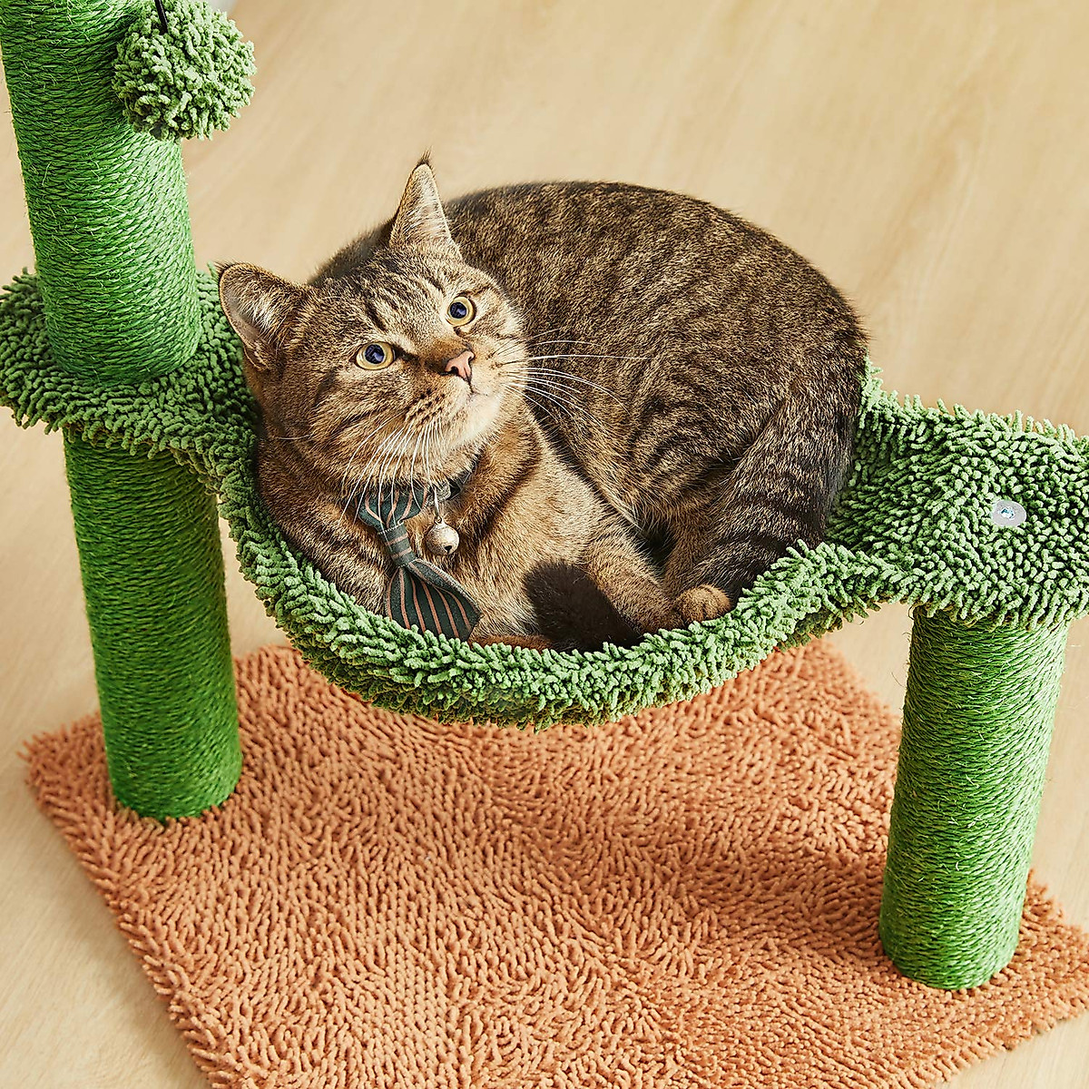 Catinsider 31" Cactus Cat Tree with Hammock and Full Wrapped Sisal Scratching Post for Small Cats Only Brown Medium