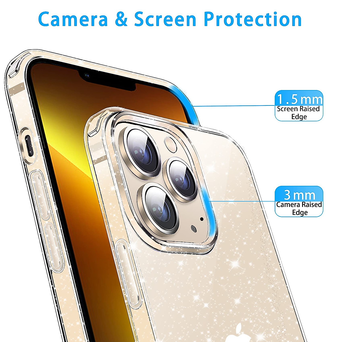 JJGoo Compatible with iPhone 13 Pro Max Case, Clear Glitter Sparkle Bling Slim Bumper Cover Soft Shockproof Phone Cases for iPhone 13 Pro Max (6.7 inch)