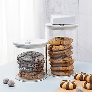 SealVax®Coffee Vacuum Canister- Vacuum Canister Coffee, Airtight Round Glass Storage Containers. Voyd vacuum canister, size large x 1 pcs + small x 1 pcs with vacuum sealer.