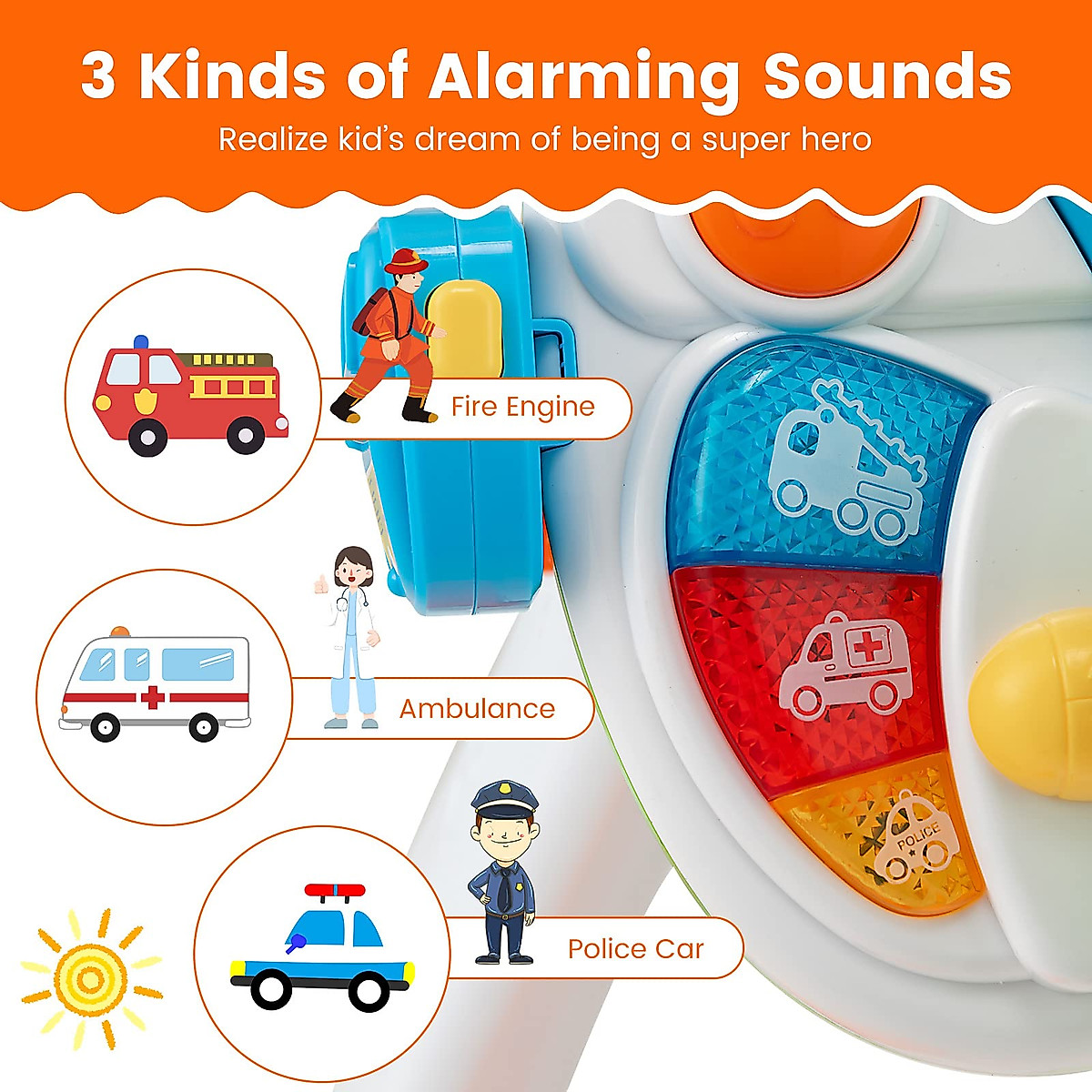 HONEY JOY Steering Wheels Toys for Toddler Boys Girls, Pretend Play Learning Driver Toy Cars for Preschool Baby, Lights & Music, Interphone, Pedal, My First Driving Educational Musical Toy w/Stool