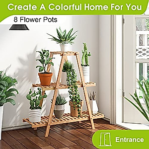 Plant Stand Indoor Bamboo Outdoor Tiered Plant Shelf 3 Tier 8 Potted Flower Holder Ladder Plant Rack For Multiple Table Plant Pot Stand For Balcony Window Garden Living Room Patio Triangle Plant Stands (3 Tier Natural)