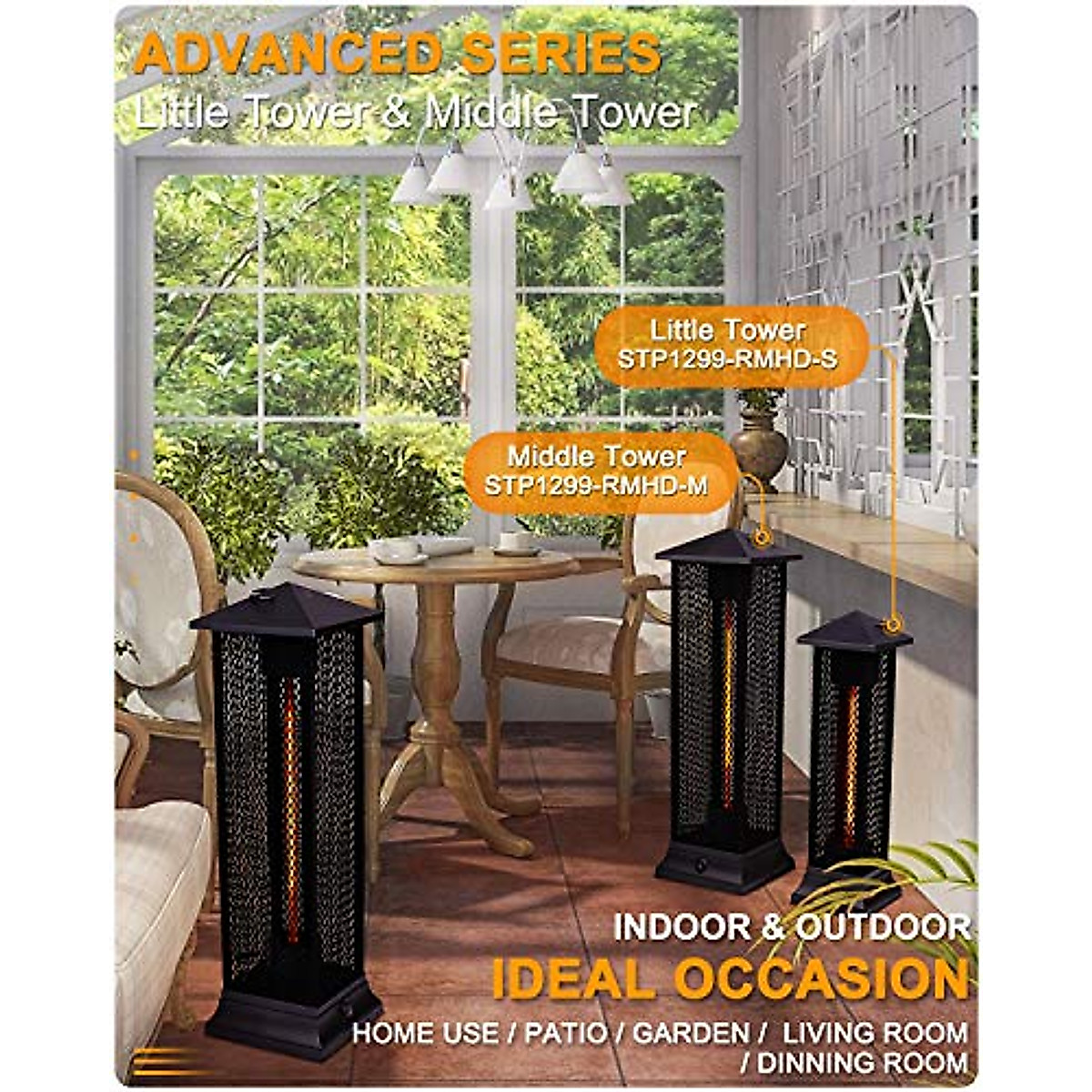 Star Patio Electric Patio Heater, Freestanding Outdoor Heater, 1500W Infrared Heater with Matte Black Finished, Tip-Over Protection, Silent Heating, IP55 Outdoor Heaters, STP1299-RMHD-M