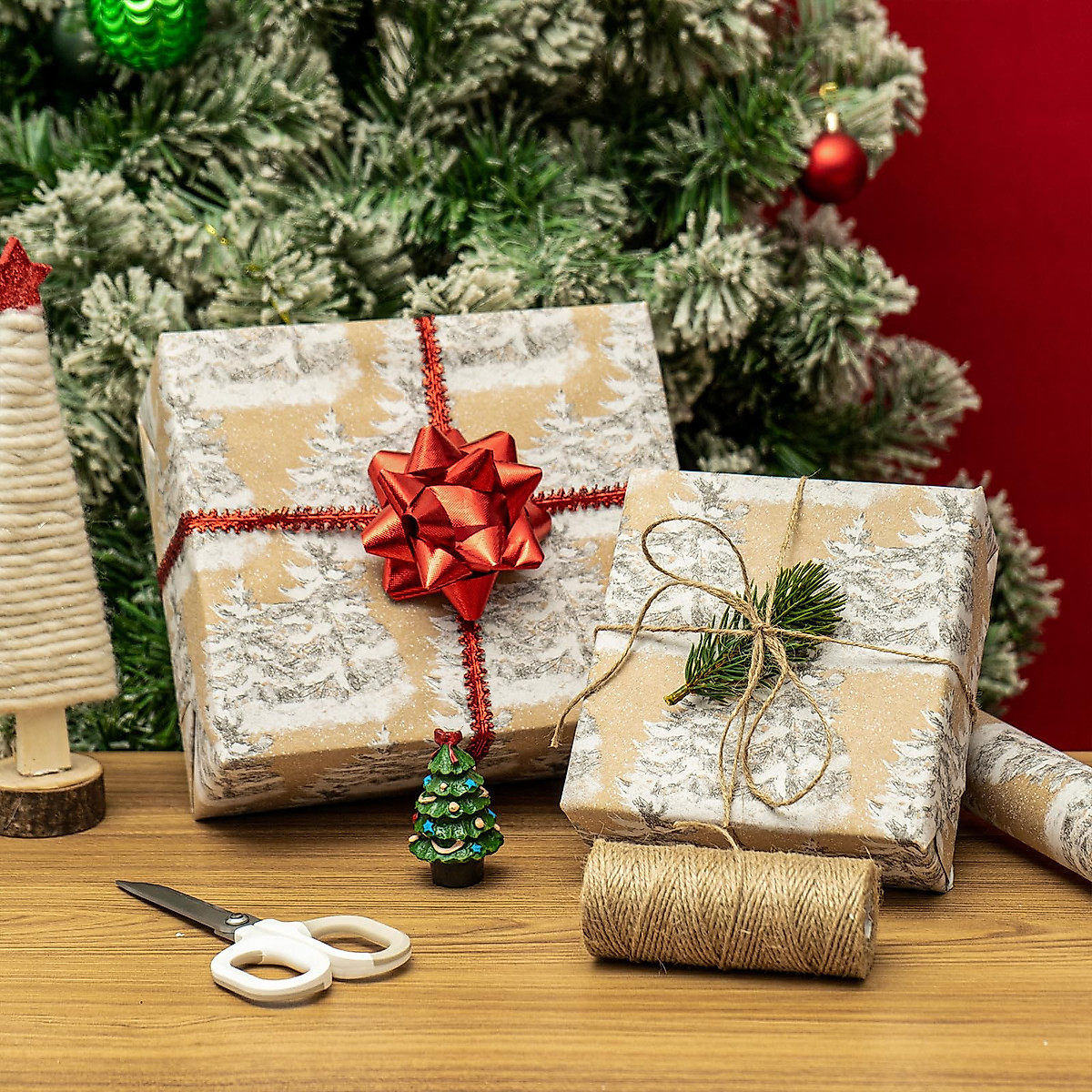 RUSPEPA Christmas Wrapping Paper, Jumbo Roll Kraft Paper - White Christmas Tree Design for Holiday Gift Wrap - 24 Inches x 100 Feet