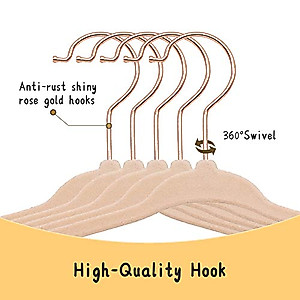 BBFISH Kids Velvet Hangers with Rose Gold Hooks, 50 Pack 11" Children Hangers Ultra Thin Non Slip Clothes Racks with 7 Pcs Baby Clothing Dividers (Ivory)