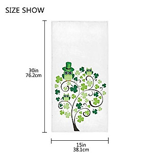St.Patrick's Shamrock Tree Soft Hand Towels 30x15,Decorative Spring Green Owls Clover Fingertip Kitchen Dish Towels Washcloth for Bathroom, Hotel,Gym and Spa