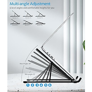 BoYata Laptop Stand, Portable Laptop Holder Computer Stand for Desk, Aluminum Foldable Laptop Riser with 6 Levels Height Adjustment, Compatible with MacBook, HP, Lenovo, Dell, 10-15.6" Laptops (Black)