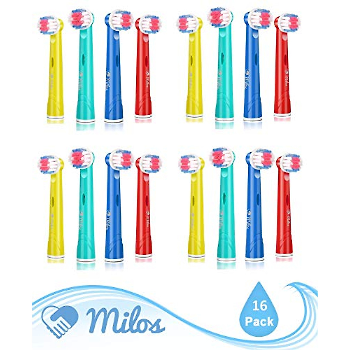 Milos Replacement Toothbrush Heads for Kids - Pack of 16 Oral B and Braun Compatible Replacements