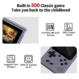 Xunsan Retro Handheld Game Console, 3 inch LCD Screen Portable Video Game Console with 500 Classic FC Games, Support TV Connection & 2 Players Battle, Gift for Kids Adults (Grey)