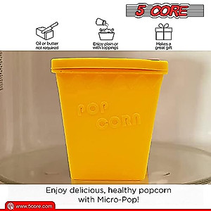 5 Core The Original Microwave Popcorn Popper, Silicone Popcorn Maker W/Lid, Reusable Jumbo Microwavable Bowl Pair - Hot Air Popper - No Oil Required - BPA-Free & Dishwasher Safe (Yellow) 2 Pack