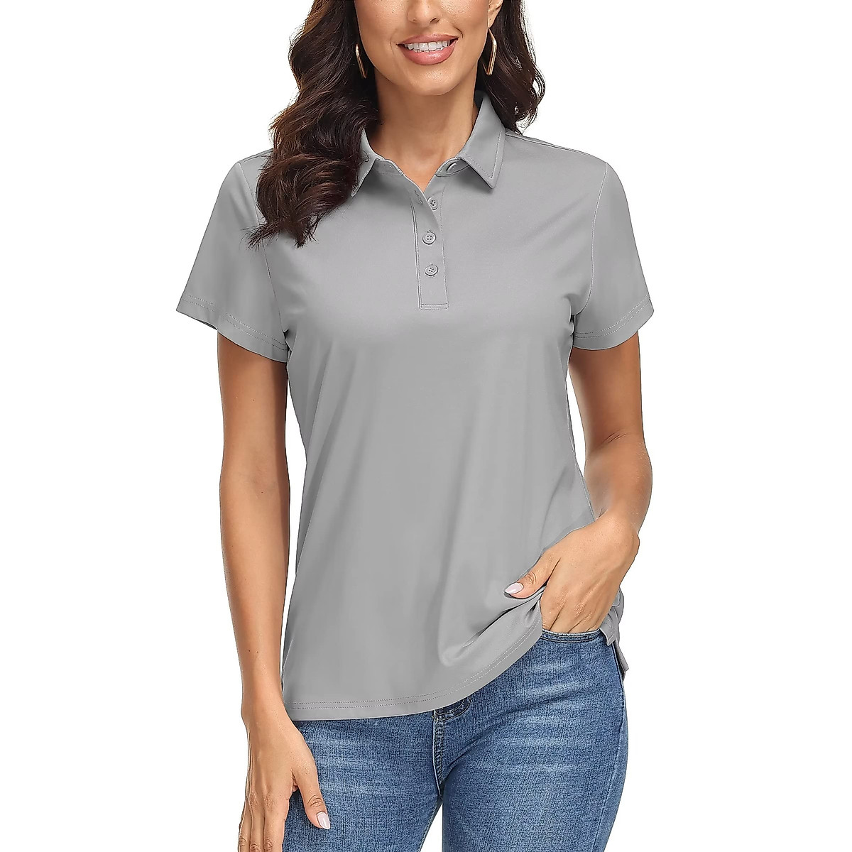 MAGCOMSEN Short Sleeve Golf Polo Shirts for Women Golf Shirts Work T Shirts Casual Shirts Quick Dry Shirts UPF 50+ Light Grey M