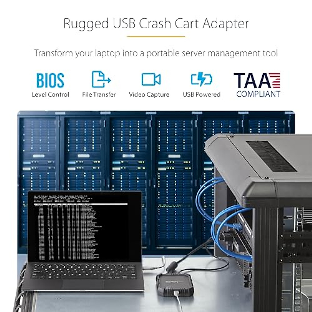 StarTech.com Rugged Laptop Crash Cart Adapter, USB/VGA KVM Console, File Transfer & Video Capture, Windows/Linux/MacOS - TAA