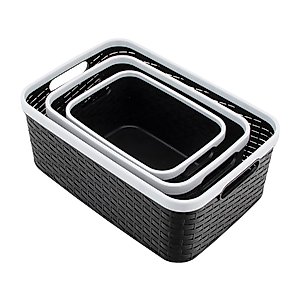 Advantus 39220 Open Lid Storage Bin, Black/White, 3/Pack