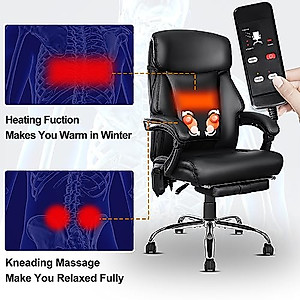 jamege Kneading Massage Executive Office Chair, 3D Back Massage Heated Office Chair, Heating Massage Office Chair with Reclining Backrest, Footrest & Height Adjustment