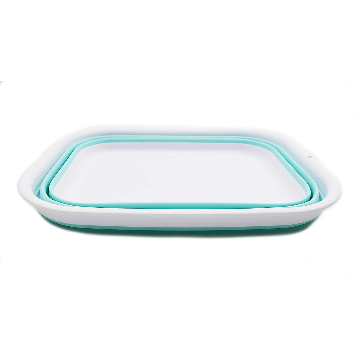 SAMMART 12L (3.17 Gallon) Collapsible Tub - Foldable Dish Tub - Portable Washing Basin - Space Saving Plastic Washtub (1, White/Lake Green)