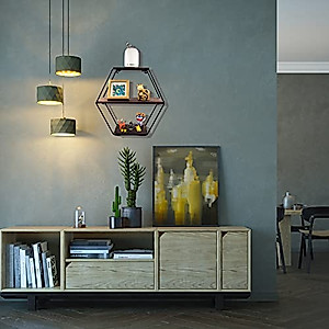 DECOCIAGA House Wall Metal Wood Floating Shelves,Black Decor Storage Shelf for Bathroom Kitchen Living Room&Coffee Table,Apartment Decorative Shelves-Not Require Assembly