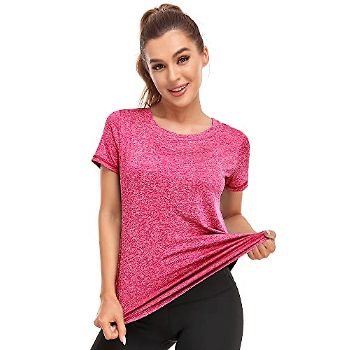 Abrooical Running Shirts Women Yoga Loose Fit Workout Tees for Women Short Sleeve Sports Tops Red XX-Large
